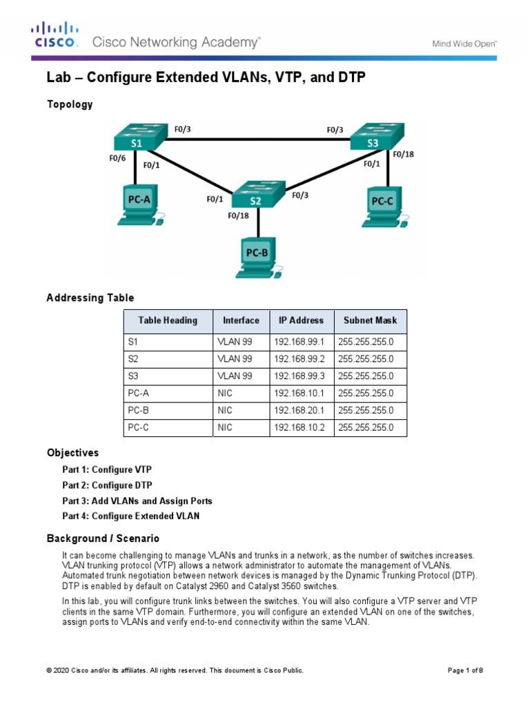 Lab 2 Configure Extended VLANs, VTP and DTP | PDF | Cisco Certifications | Network Switch
