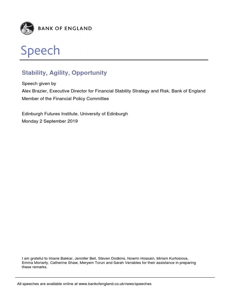 Stability Agility Opportunity Speech by Alex Brazier | PDF | Market ...