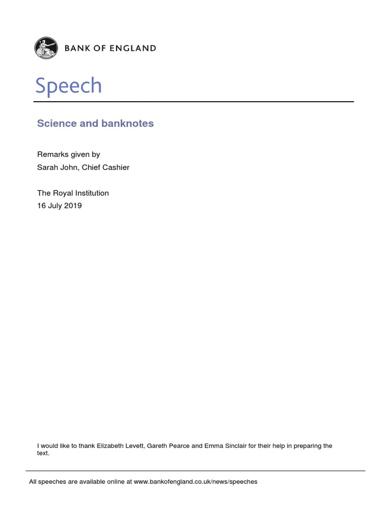 Science and Banknotes Speech by Sarah John | PDF | Alan Turing | Cash