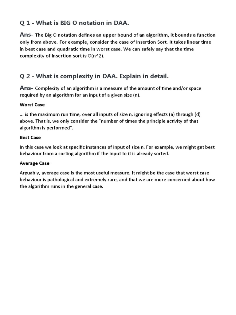 Q 1 - What Is BIG O Notation in DAA. Ans-: Worst Case | PDF | Teaching ...