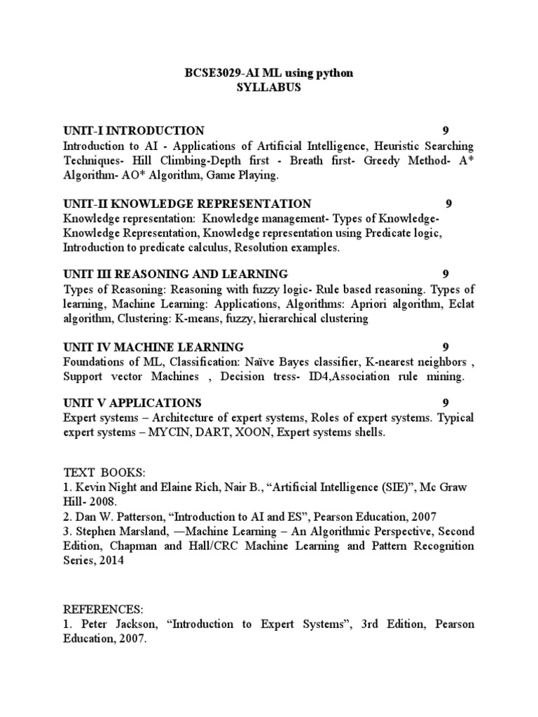 BCSE3029-AI ML Using Python Syllabus | PDF