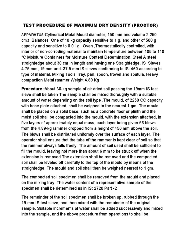 Lab Testing Procedure | PDF | Soil | Density