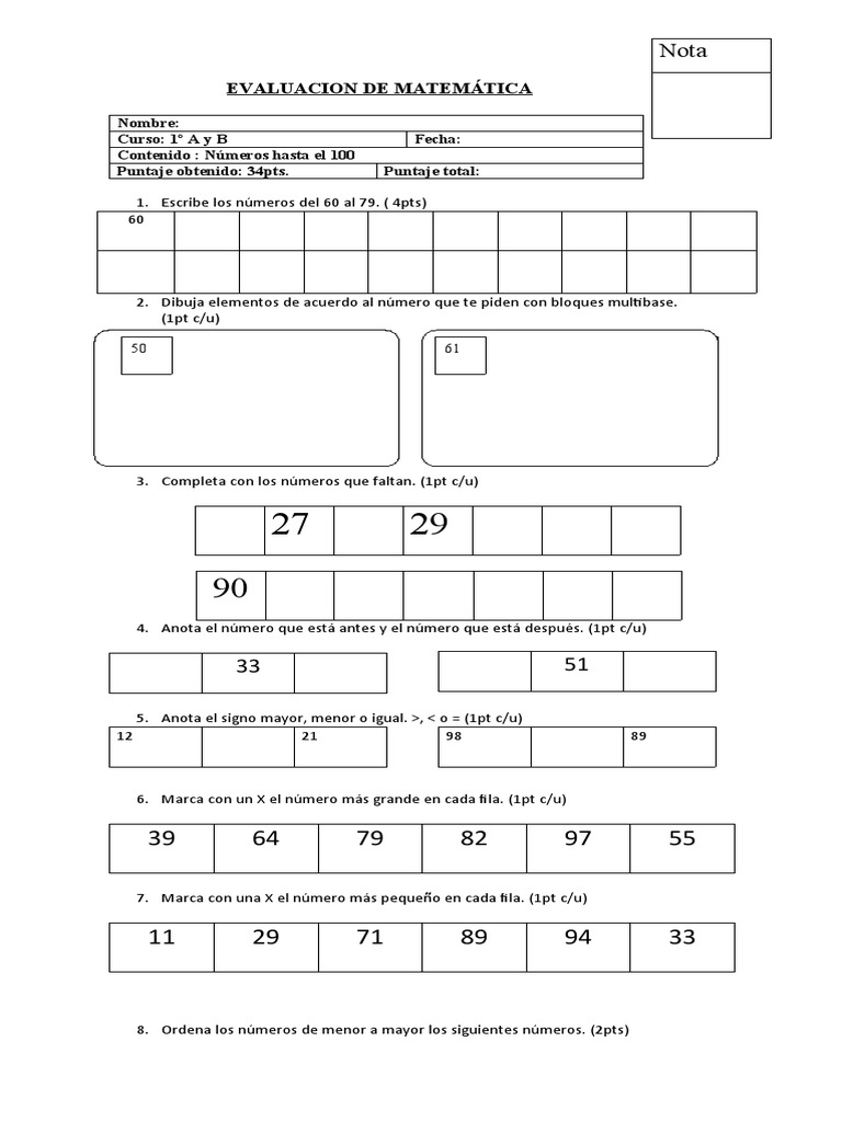 Prueba de Numeros Hasta El 100 (Copia 2020) | PDF | Deportes | Violencia