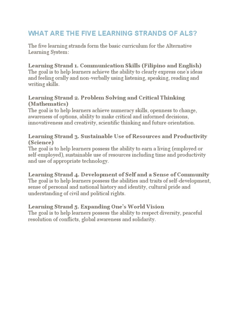 What Are The Five Learning Strands of Als | PDF