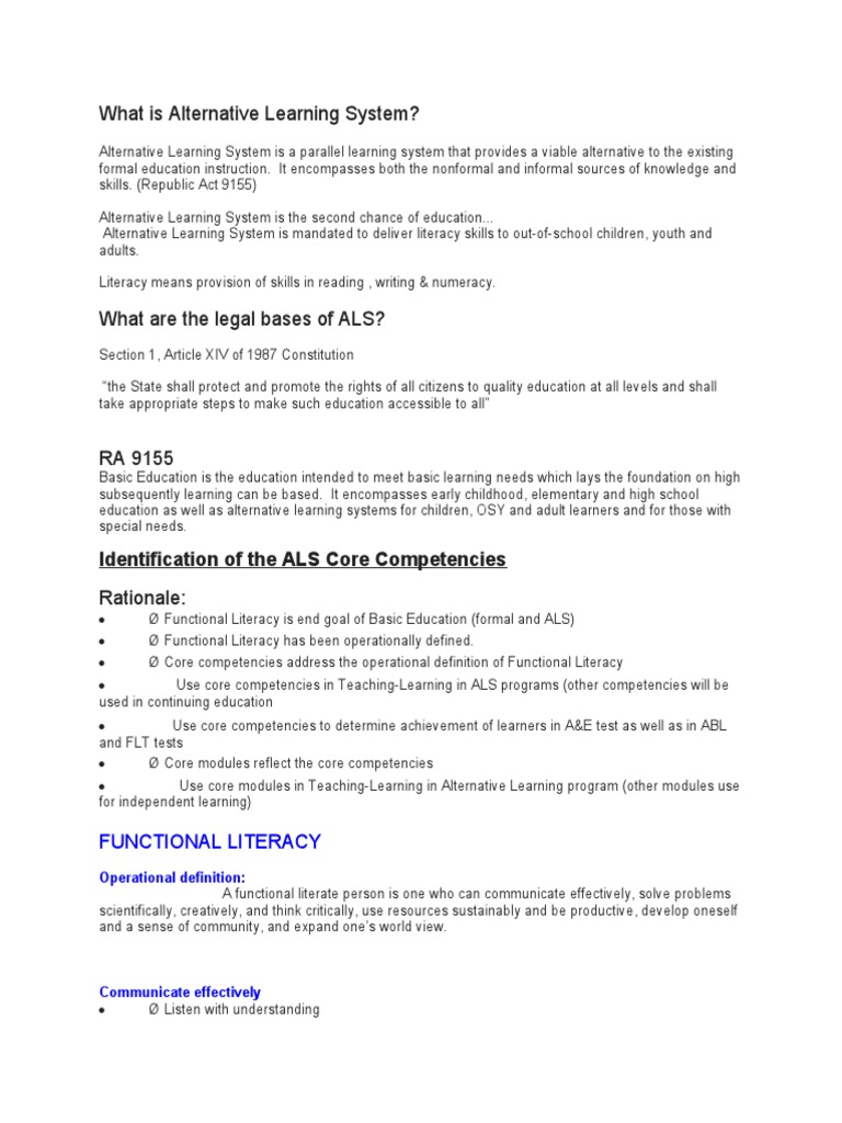 What Is Alternative Learning System | PDF | Literacy | Competence (Human Resources)