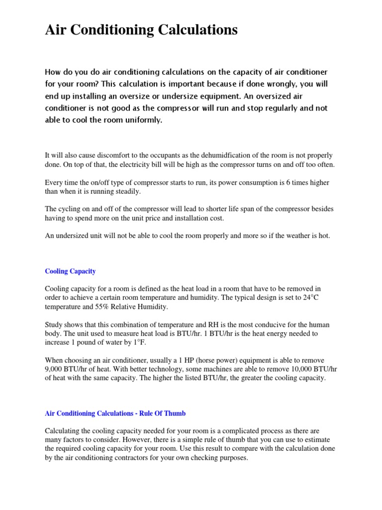 Air Conditioning Capacity Calculation Guide | PDF | Air Conditioning ...