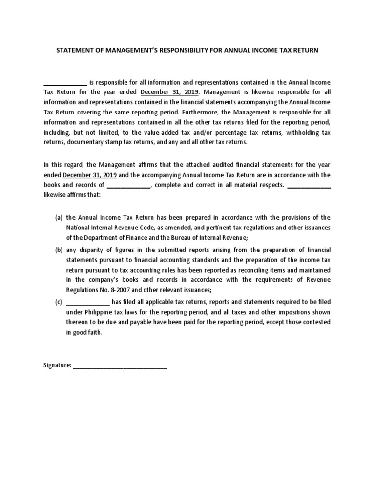 Sample Statement of Management Responsibility | PDF