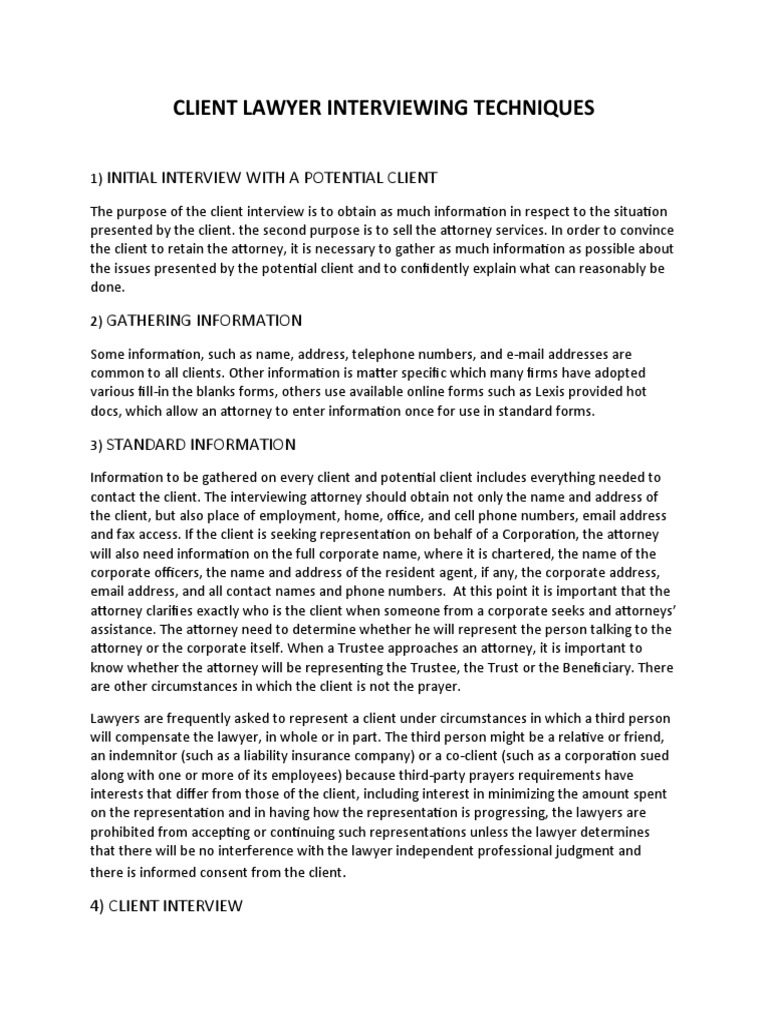Effective Client Interview Techniques and Pre-Trial Preparations | PDF ...
