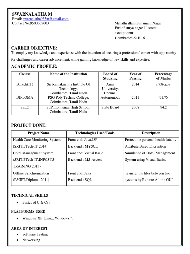 Resume Swarna | PDF | Tamil Nadu | Software