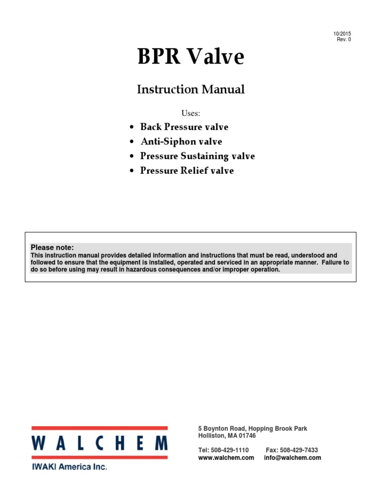 BPR Valve Manual | PDF | Valve | Pump