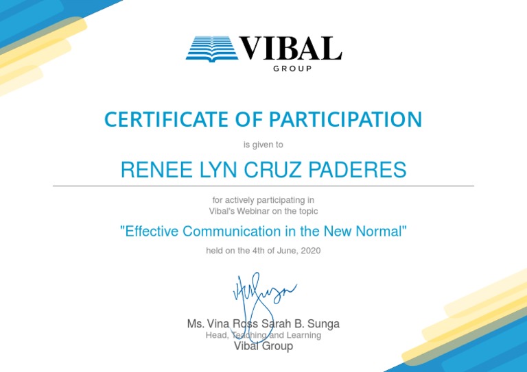 Certificate of Participation: Renee Lyn Cruz Paderes | PDF | Career & Growth | Wellness