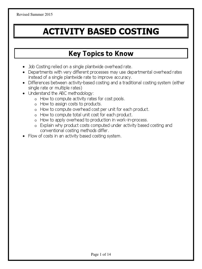 Activity Based Costing ER - New | PDF | Business | Management Accounting