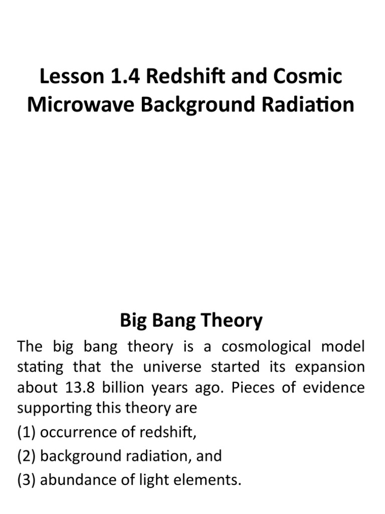 Lesson 1.4 Redshift and Cosmic Microwave Background Radiation | PDF ...