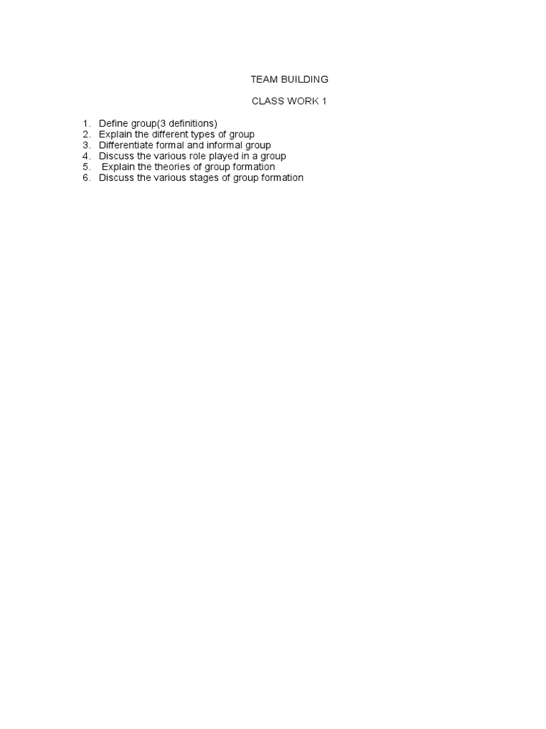 TEAM BUILDING Assignment 1 | PDF | Self-Improvement