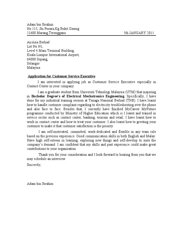 Adam Bin Ibrahim Airasia Cover Letter | PDF