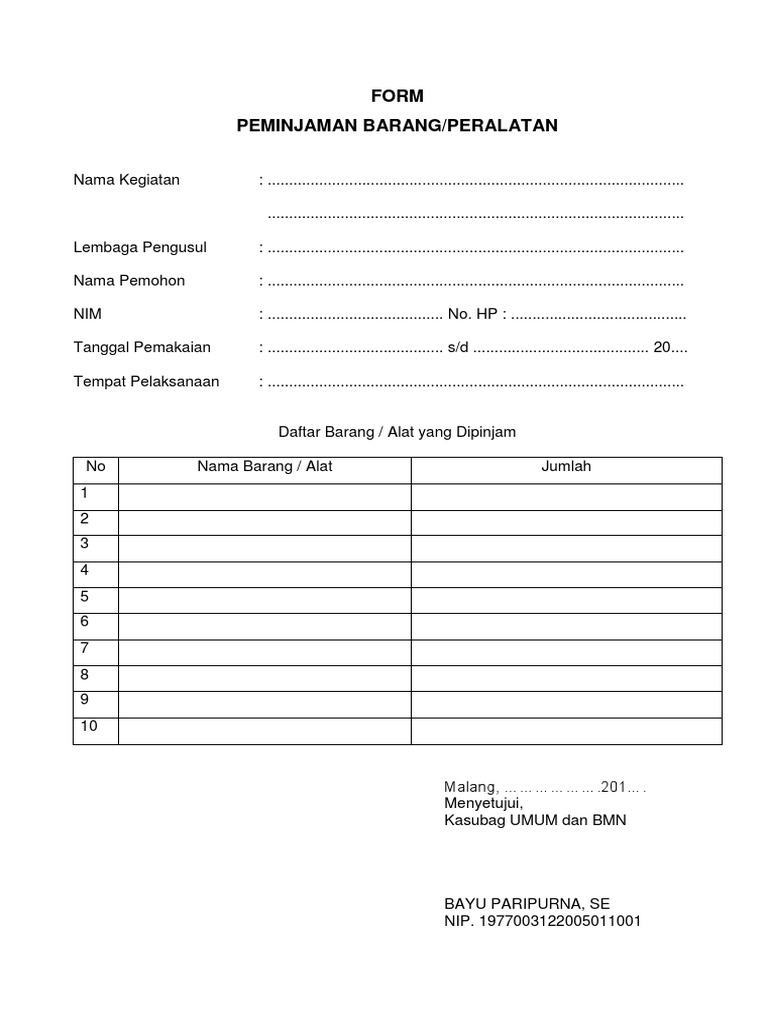 Form Peminjaman Barang PDF | PDF