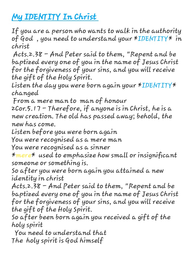 Identity in Christ | PDF | Born Again | Repentance