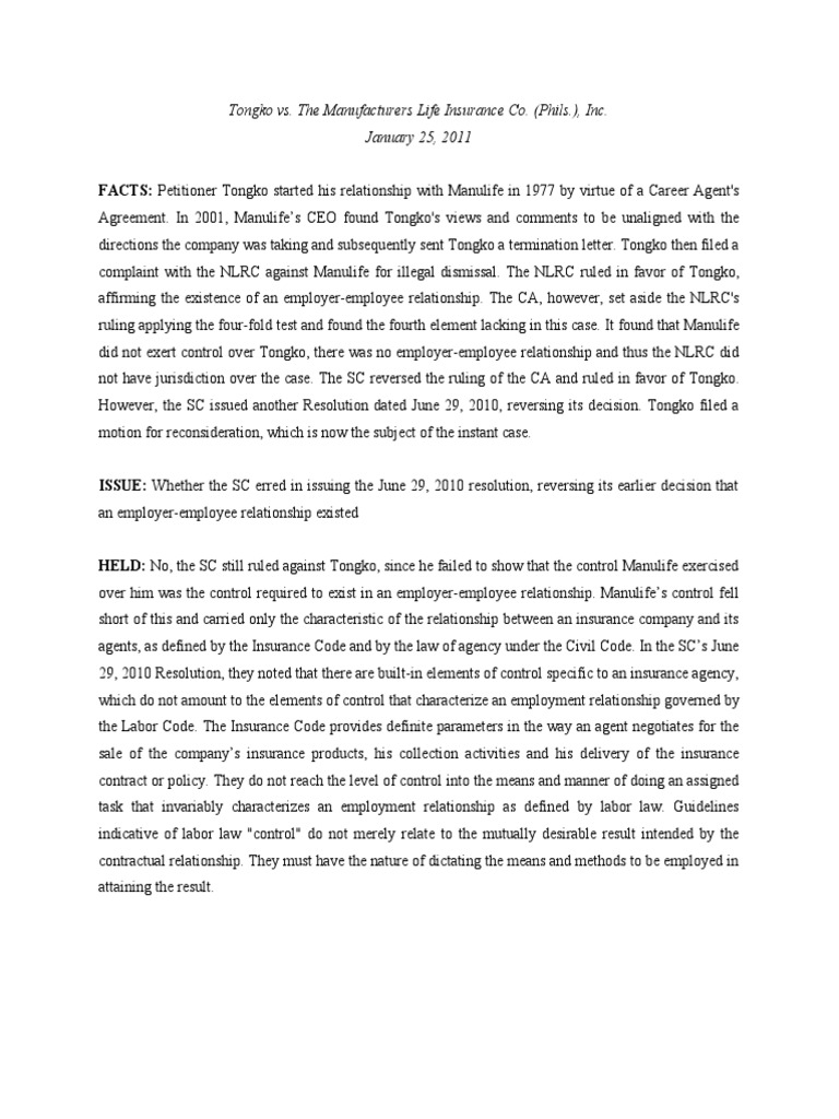 Tongko vs. Manulife | PDF | Insurance | Civil Law (Legal System)