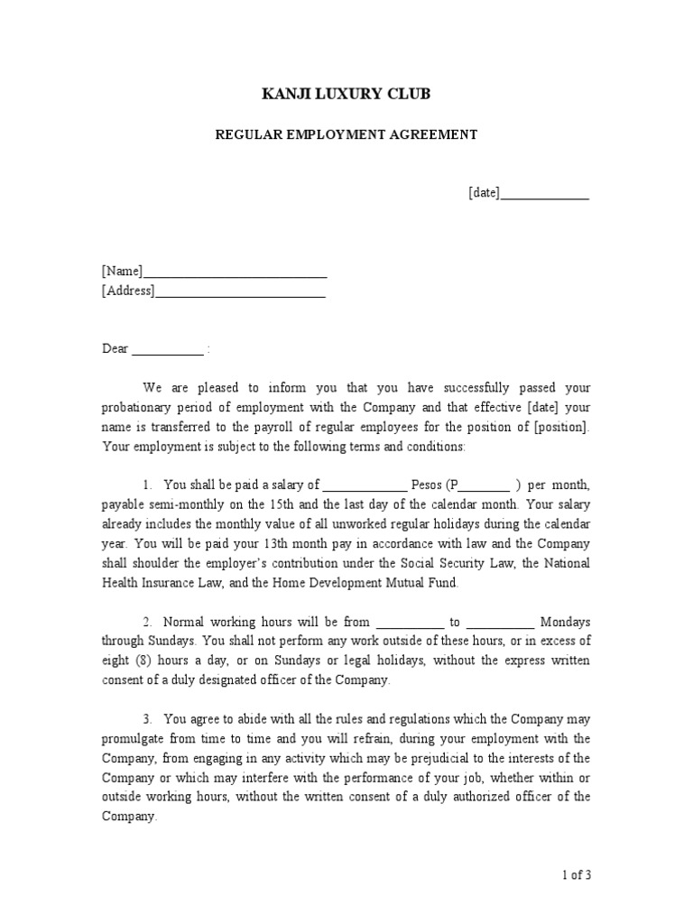 Kanji Contract of Employment | PDF | Working Time | Employment