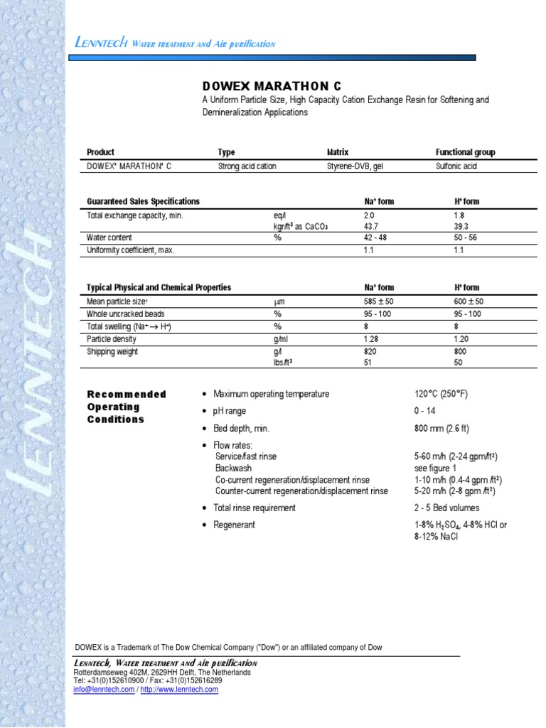 Dowex Marathon C | PDF | Ion Exchange | Water Purification