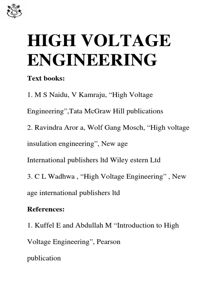 High Voltage Engineering: Text Books | PDF