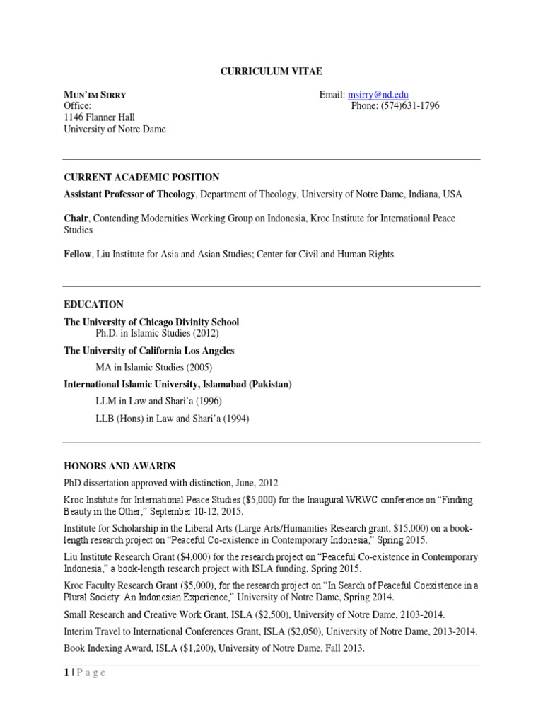 Prof. Mun'im Sirry's Curriculum Vitae | PDF | Quran | Islam