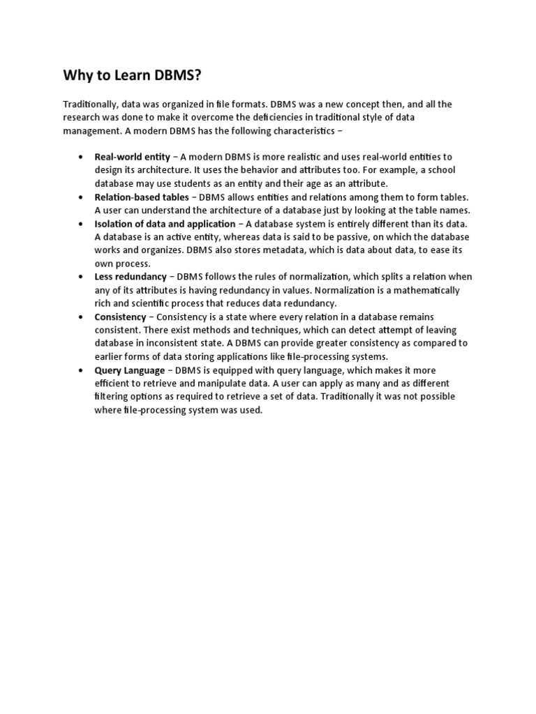 Why To Learn DBMS | PDF