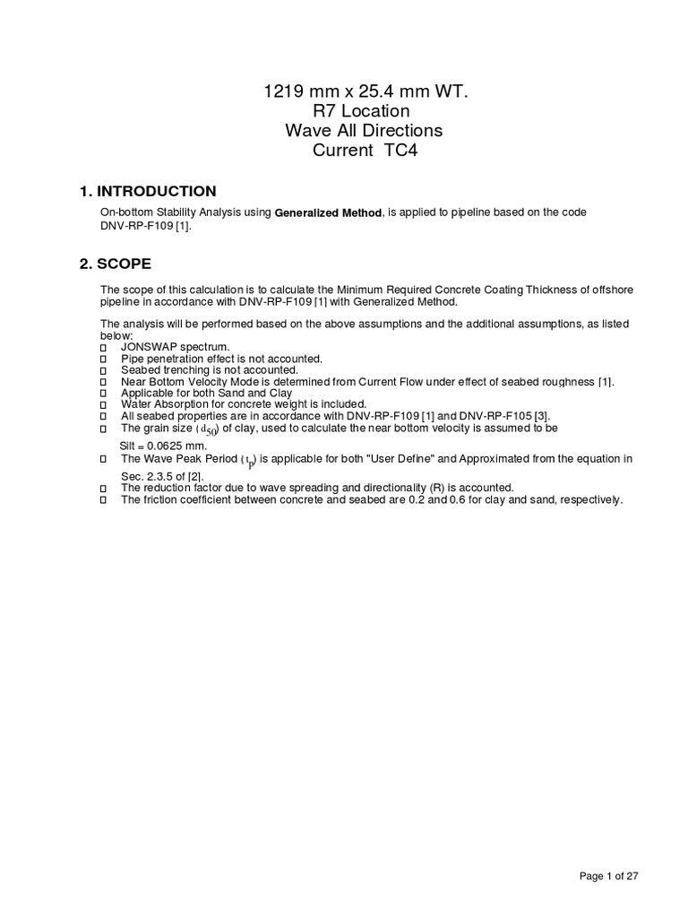 Mathcad - R7 On Bottom Stability - Generalized Method (DNV-RP-F109) RevB | PDF | Pipeline ...
