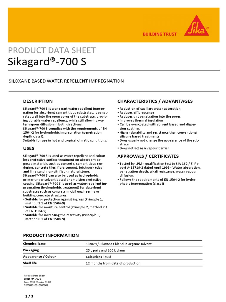 Sikagard®-700 S: Product Data Sheet | PDF | Paint | Concrete