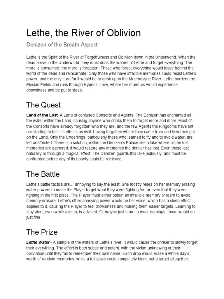 Lethe, The River of Oblivion (Denizen) | PDF