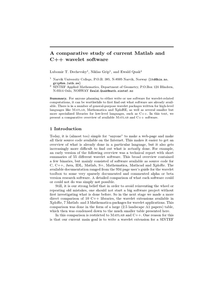 A Comparative Study of Current Matlab and C++ Wavelet Software | PDF ...