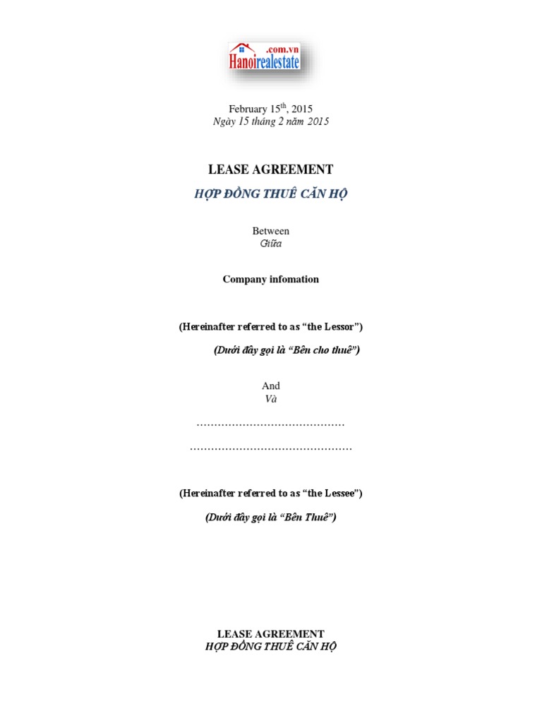Draft Lease Contract Hanoi Real Estate PDF | PDF
