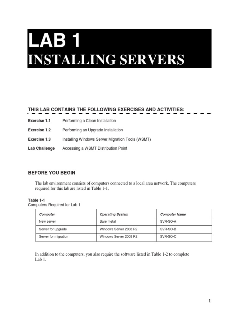 Installing Servers: This Lab Contains The Following Exercises and Activities | PDF | Microsoft ...