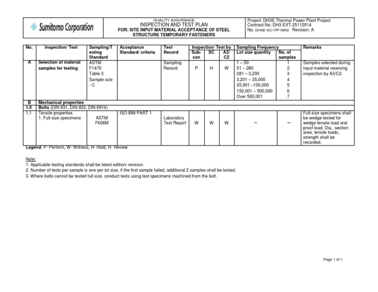 ITP For SITE INPUT MATERIAL ACCEPTANCE OF STEEL STRUCTURE TEMPORARY ...
