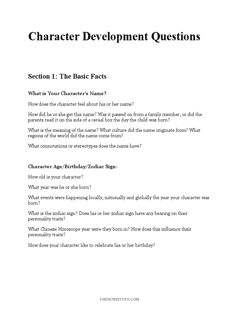 Character Development Questions: Section 1: The Basic Facts | PDF | Extraversion And ...