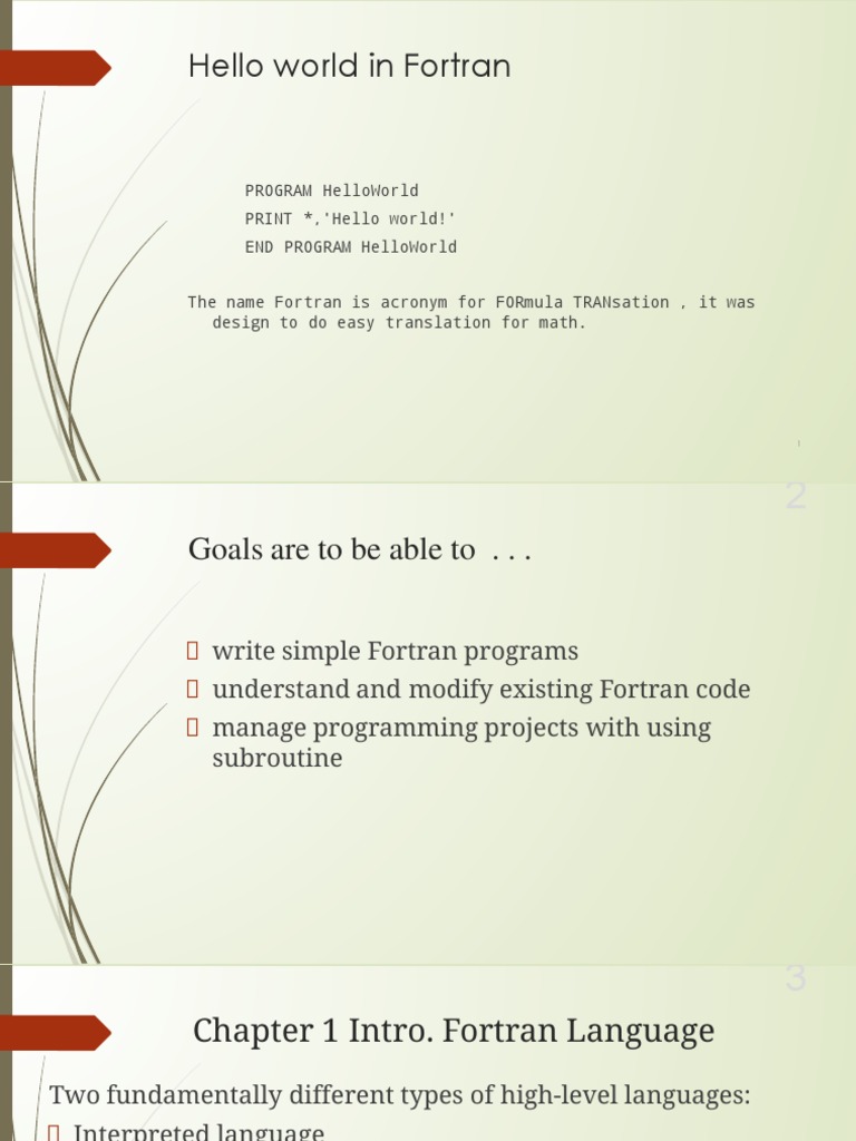 Hello World in Fortran | PDF | Computer Program | Programming