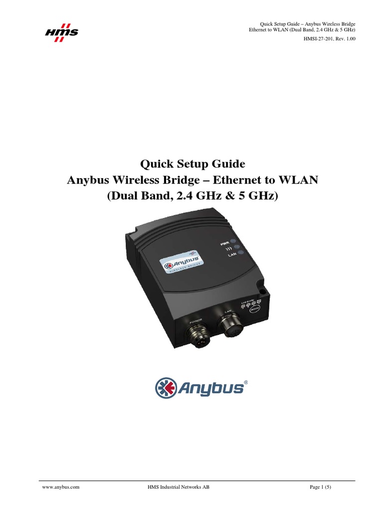 Quick Setup Guide Anybus Wireless Bridge - Ethernet To Wlan (Dual Band ...