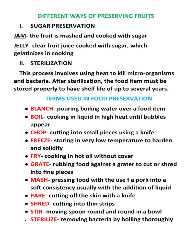 Different Ways of Preserving Fruits | PDF | Cooking, Food & Wine | Wellness