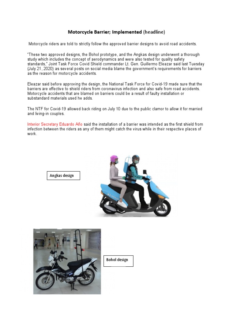 Motorcycle Barrier Implemented (Headline) : Interior Secretary Eduardo ...