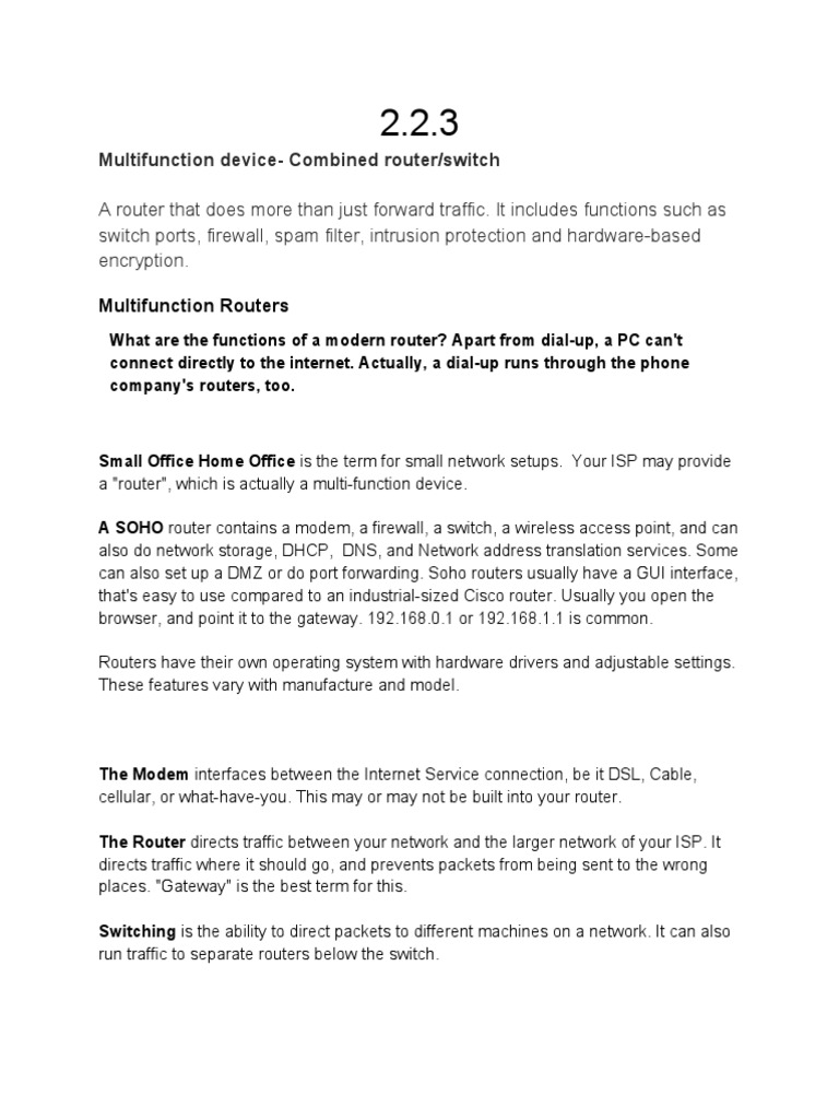 Multi-Function Device - 2.2.3 - Unit-1 | PDF | Router (Computing ...
