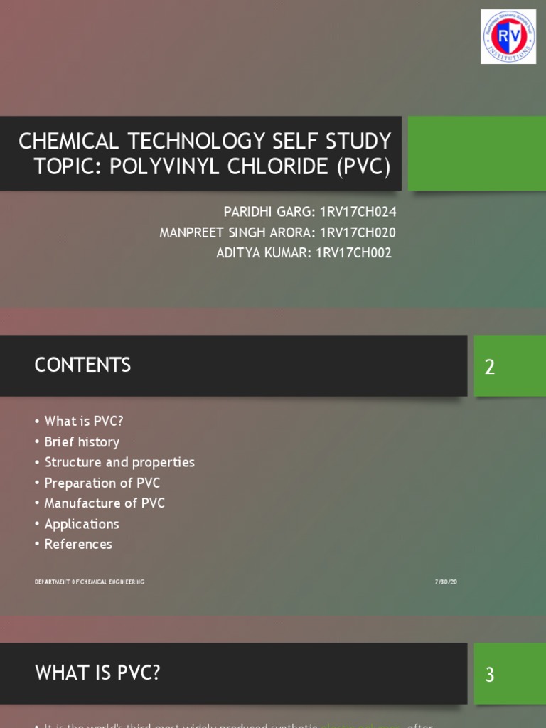 Chemical Technology Self Study Topic: Polyvinyl Chloride (PVC) | PDF ...