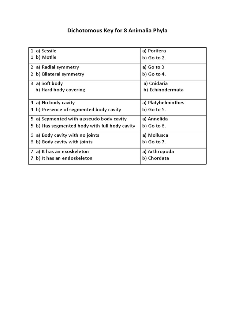 Animalia Phyla Identification Guide | PDF | Science & Mathematics