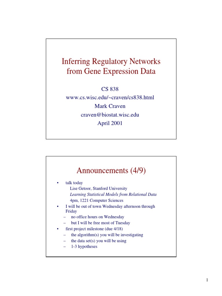 Inferring Regulatory Networks From Gene Expression Data | PDF | Bayesian Network | Operon
