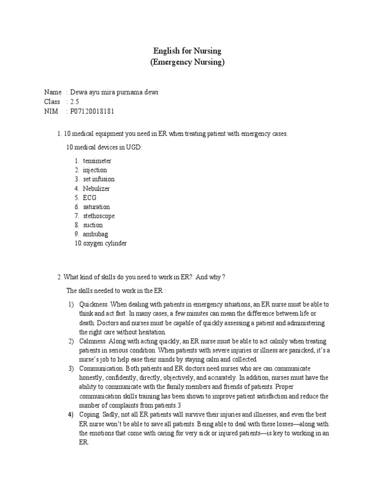 Essential Skills and Equipment for Emergency Nursing: A Focus on Quick ...