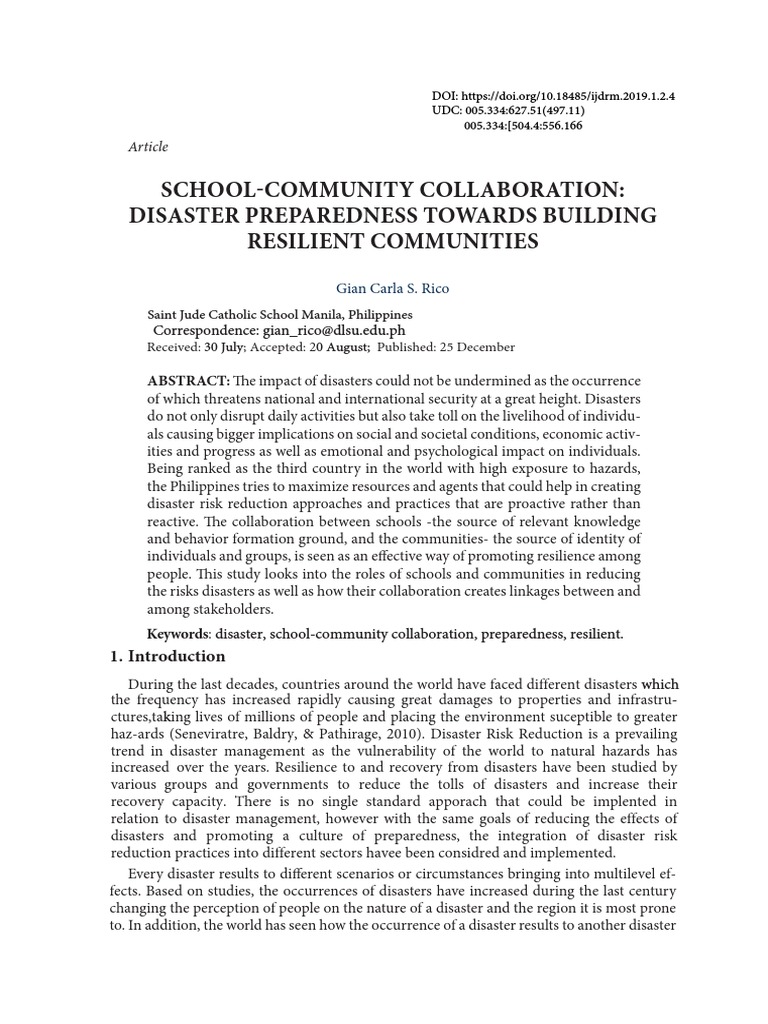 School-Community Collaboration: Disaster Preparedness Towards Building ...