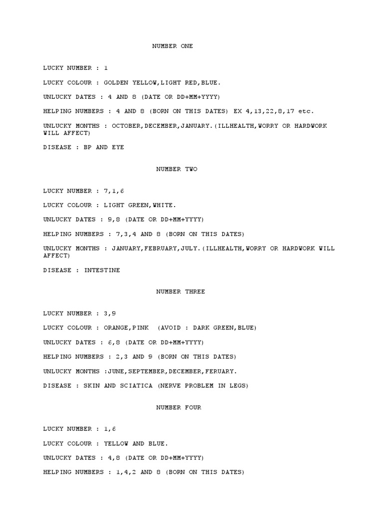 Guide to Lucky and Unlucky Numbers, Colors, Dates, and Health According ...