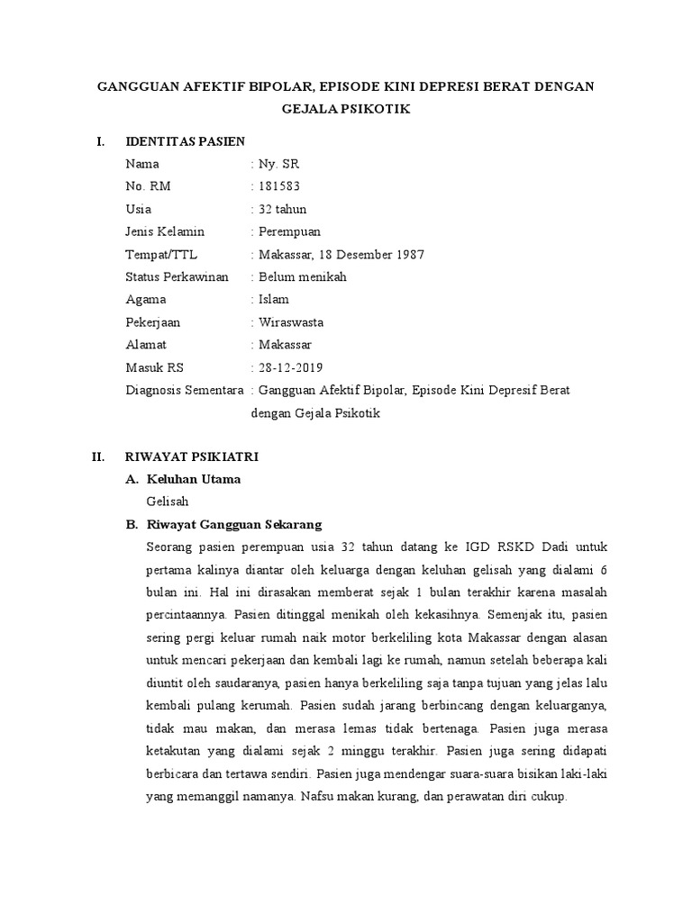 (JIWA) LAPSUS Bipolar Episode Kini Depresi Dengan Gejala Psikotik - Chairunissa Isfadina | PDF ...