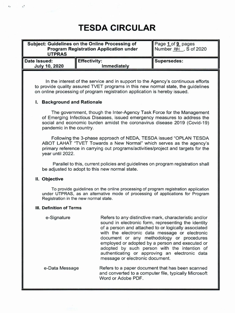 Tesda Circular | Educational Technology | Distance Education