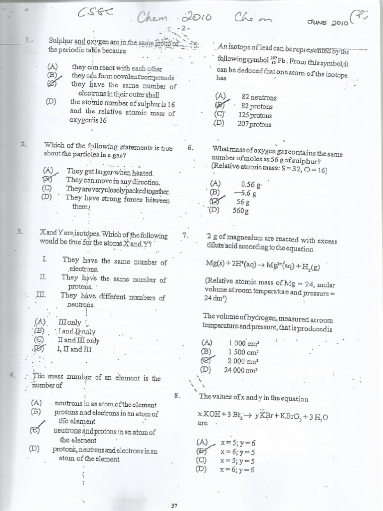 Chem CSEC MCQ 2010-2014 PDF | PDF