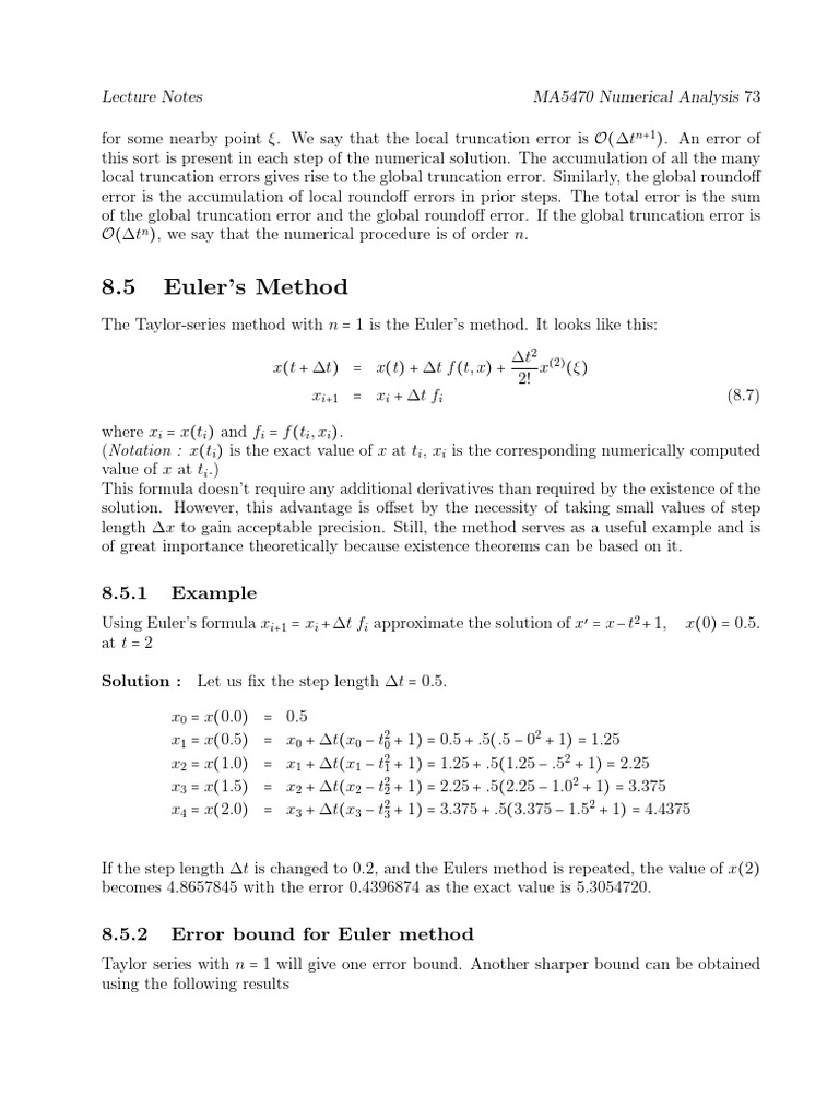 8.5 Euler's Method: 8.5.1 Example | PDF | Numerical Analysis | Differential Equations